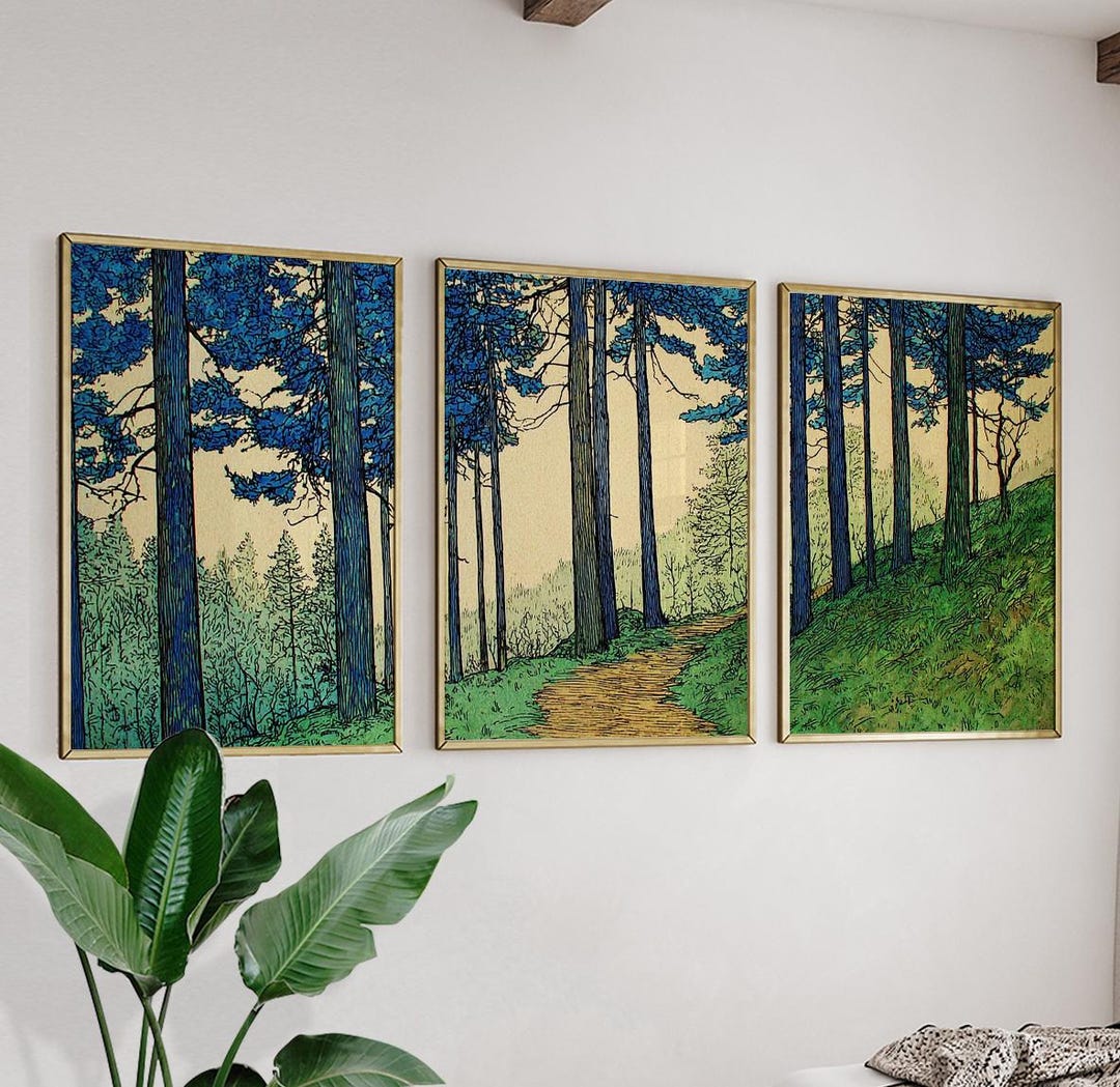 Set of 3 Posters | Forest Path Wall Art | Woodland Landscape Nature ...