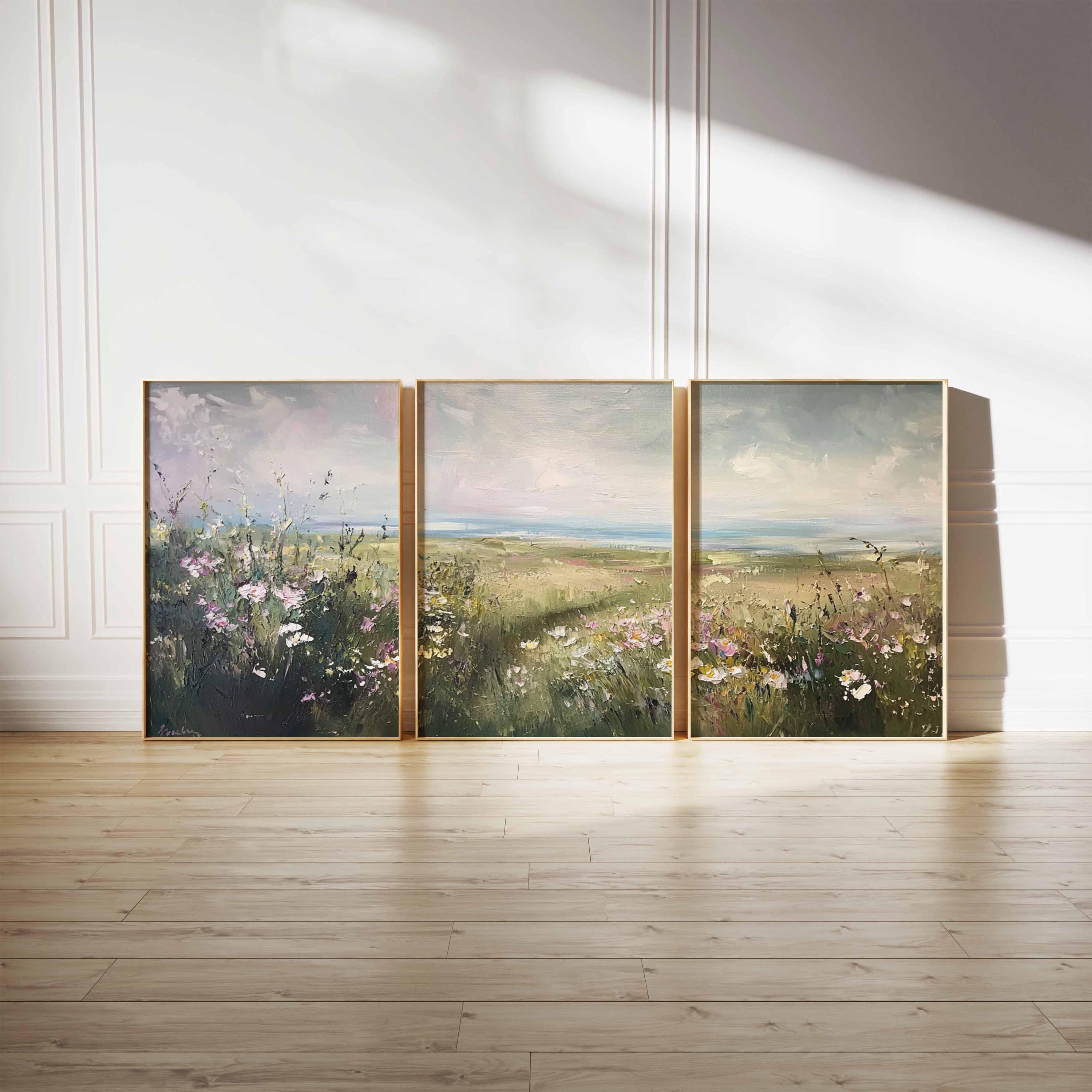 Set of 3 Meadow Prints, Landscape Oil Painting Wall Art, Countryside ...