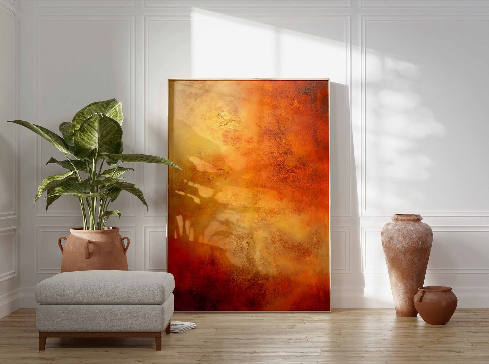 Gold and Orange Abstract Painting Poster, Modern Wall Decor, Stylish ...
