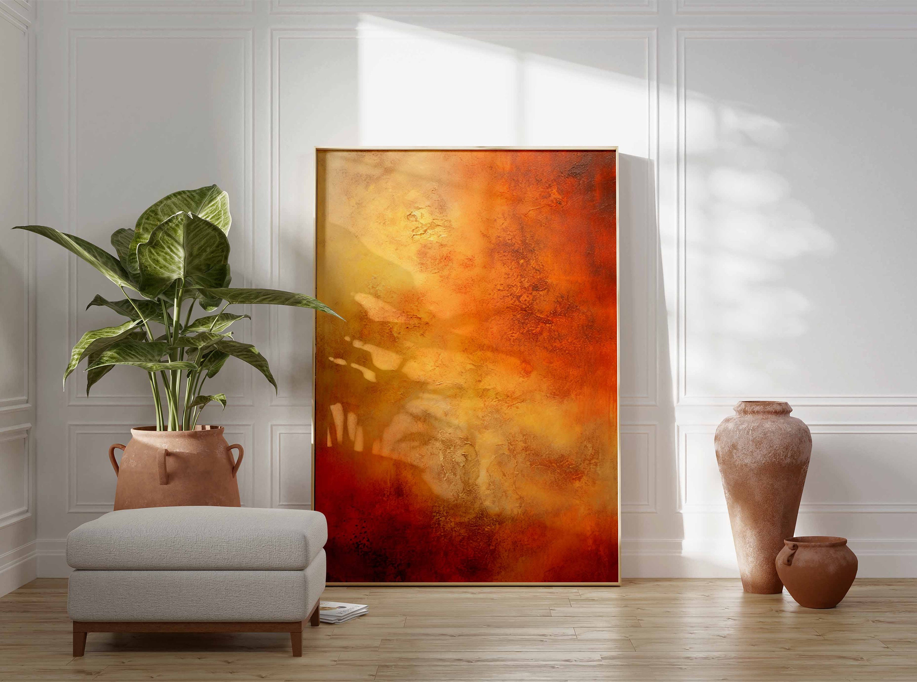 Gold and Orange Abstract Painting Poster, Modern Wall Decor, Stylish ...