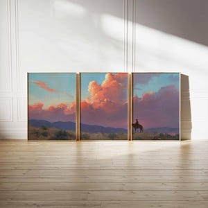 Cowboy Sunset Poster Set of 3: Western Desert Landscape Wall Art - Etsy