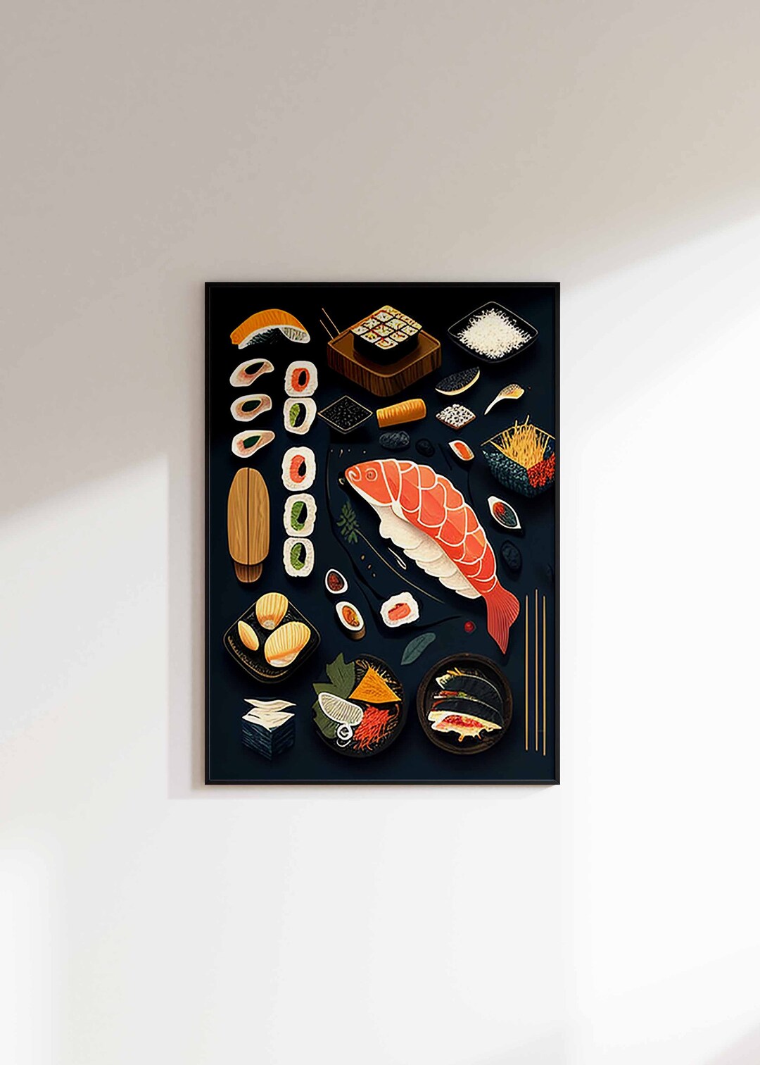 Sushi and Maki Poster, Japanese Cuisine Art,trendy Sushi Artwork ...