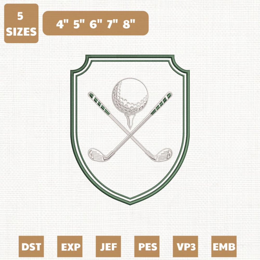 Golf Monogram Frame Machine Embroidery File, Crossed Golf Clubs With ...
