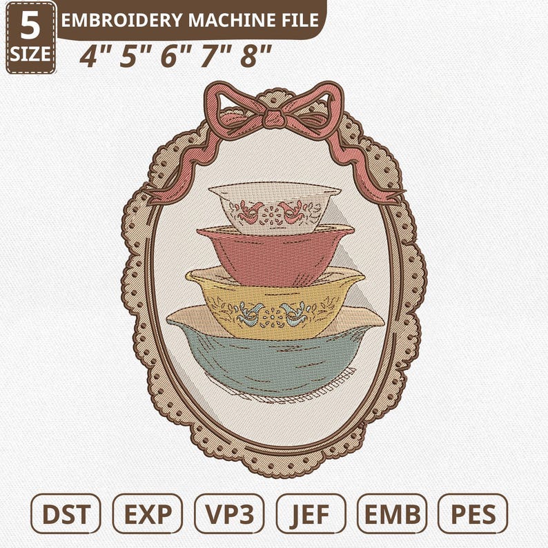 Thrifted Pyrex Dishes Machine Embroidery File, Coquette Granny ...