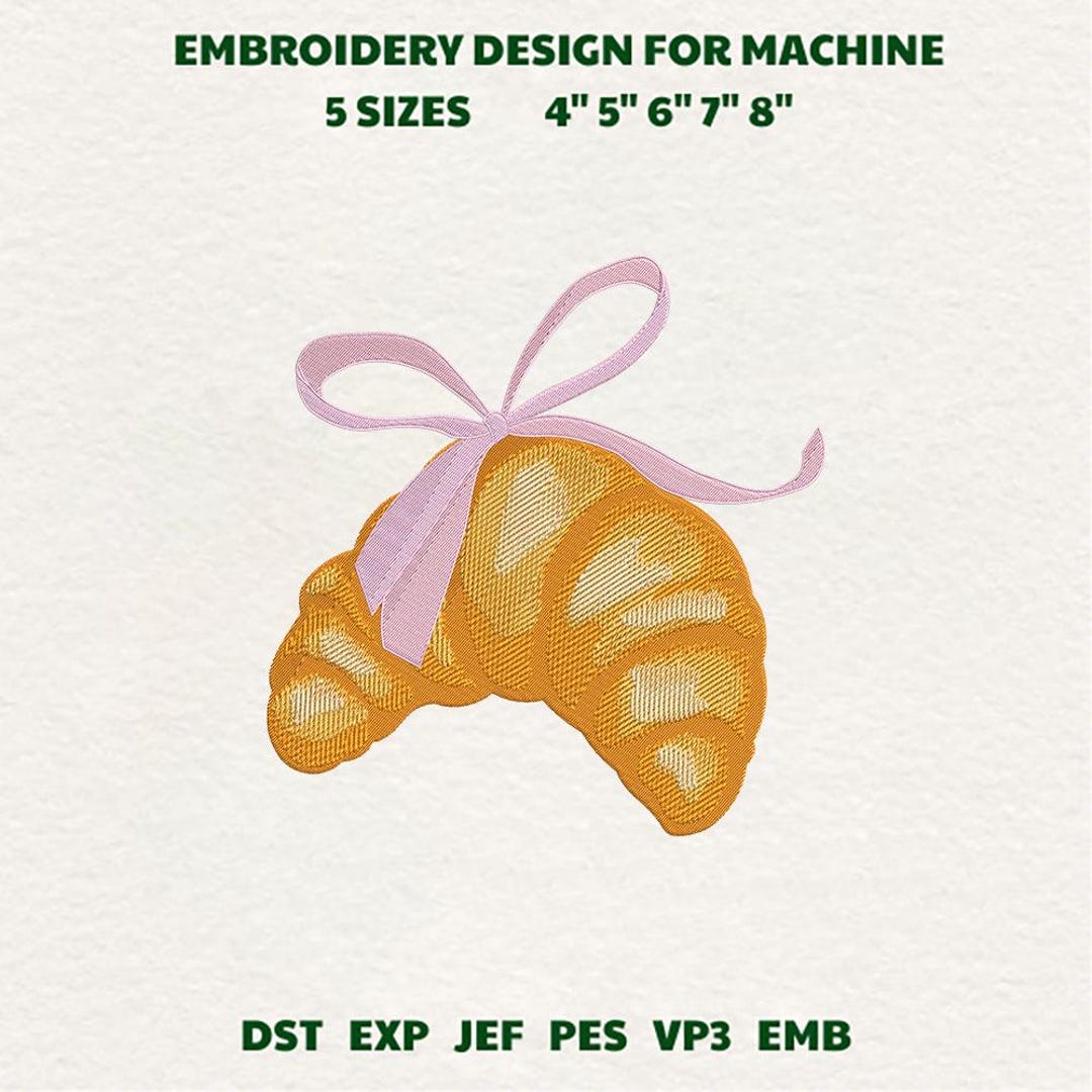 Coquette Croissant Pink Bow Machine Embroidery File (instant Download ...