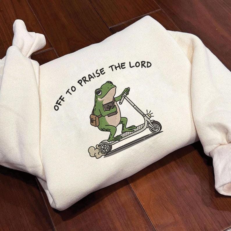 Off to Praise the Lord Mbroidery File, Christian Frog Design (digital ...