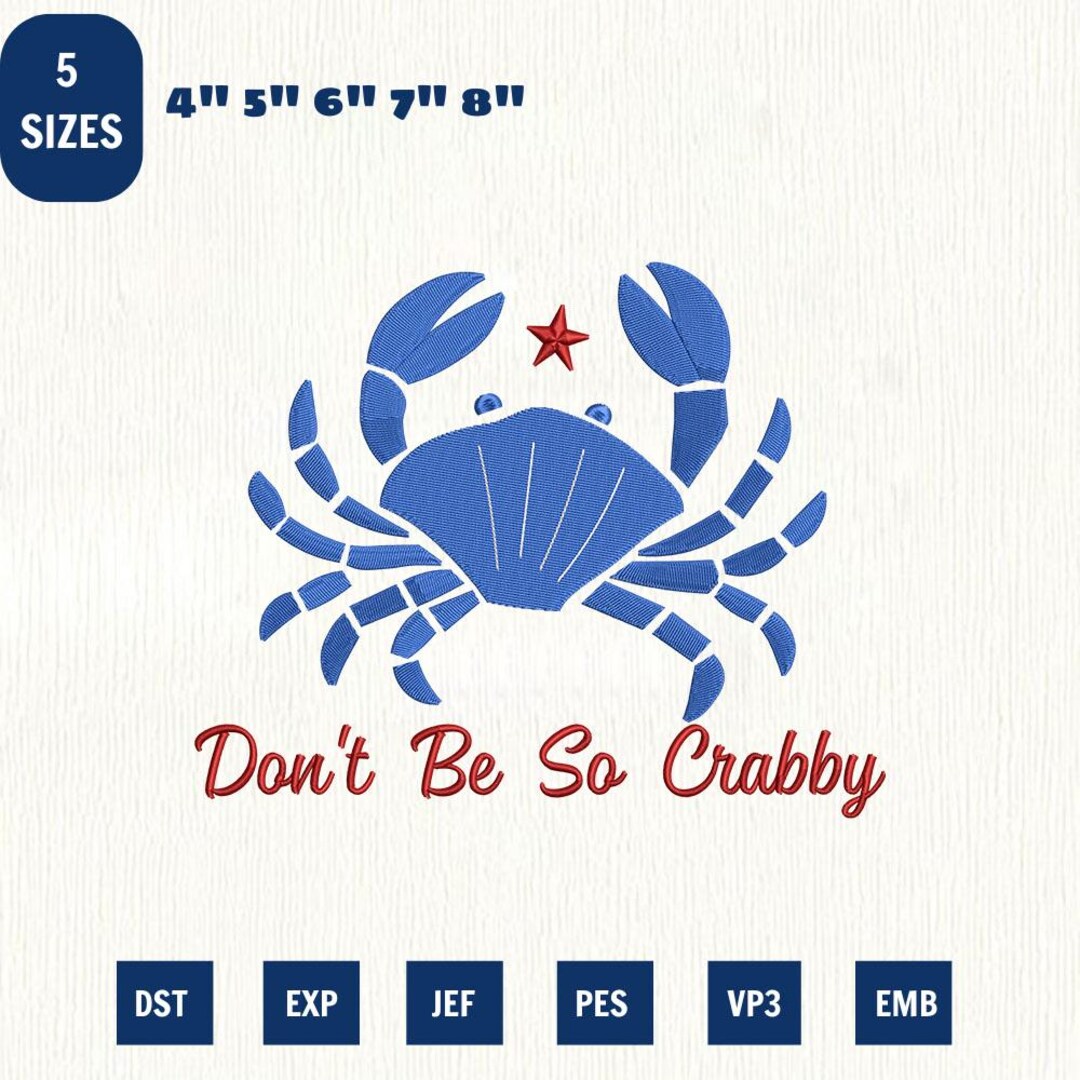 Don't Be so Crabby Machine Embroidery File, Coquette Coastal Summer ...