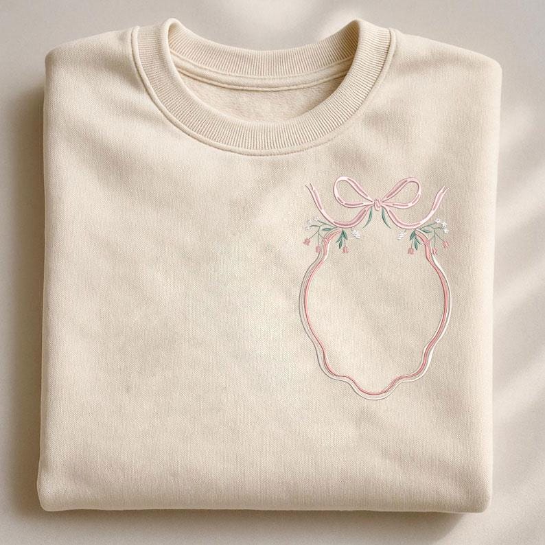 Floral Wreath Embroidery File, Oval Monogram Frame, Coquette Bow ...