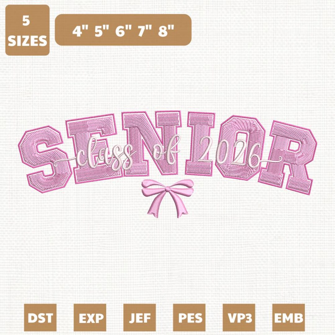 Senior 2026 Class of Graduation Machine Embroidery File, Coquette Bow ...