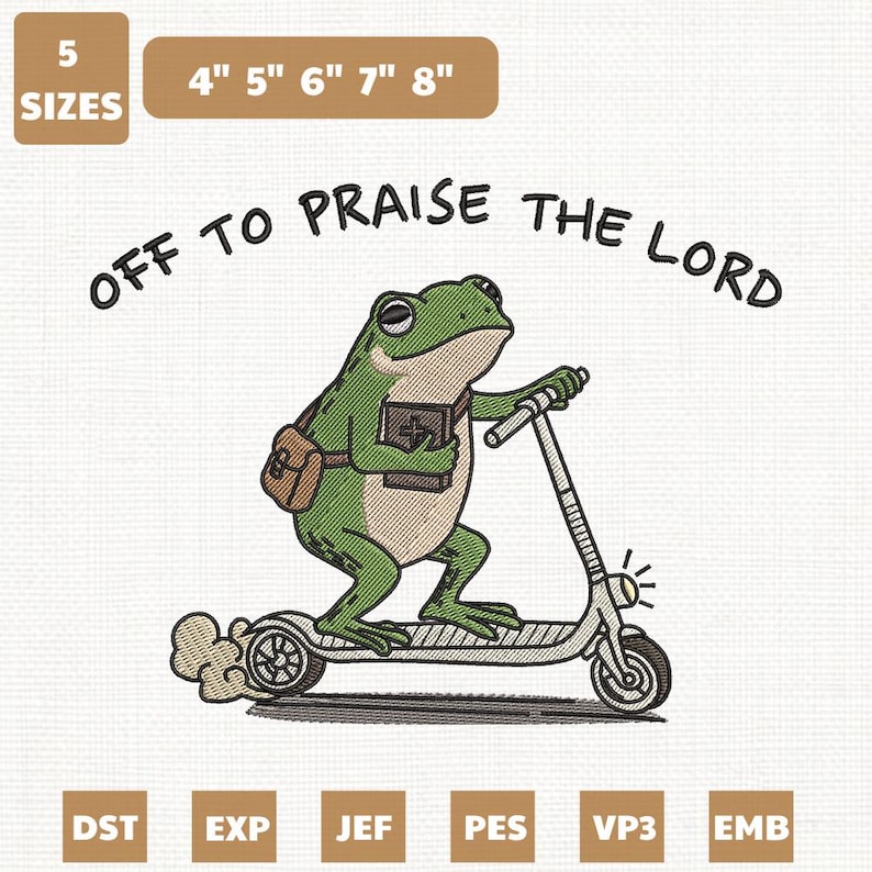 Off to Praise the Lord Mbroidery File, Christian Frog Design (digital ...