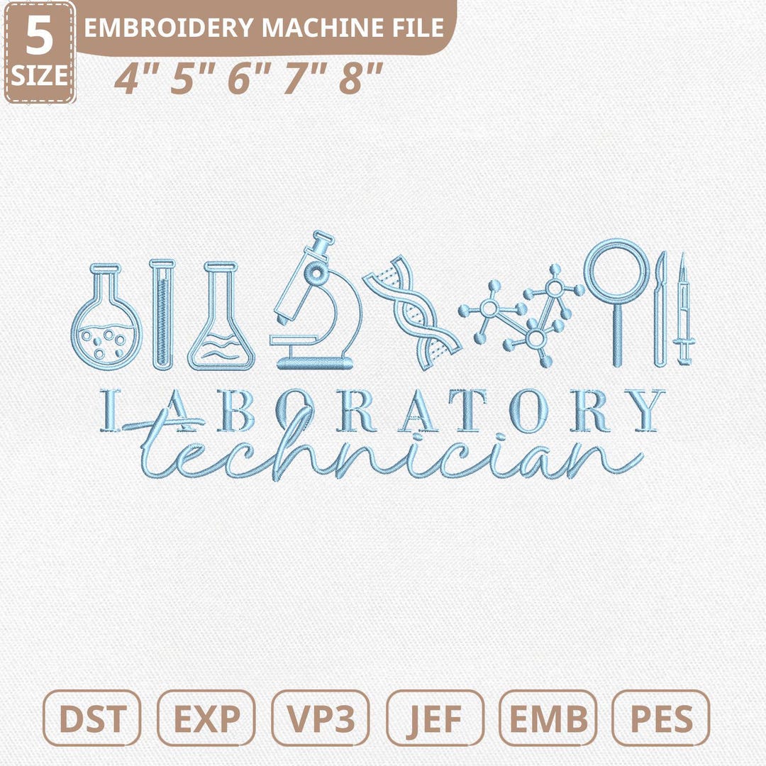 Laboratory Technician Machine Embroidery File, Science Lab Instruments ...