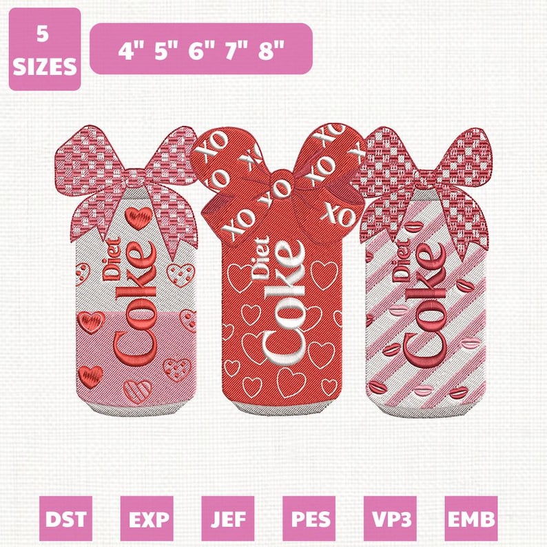 Valentine Diet Coke Bow Embroidery File (instant Download) - Etsy