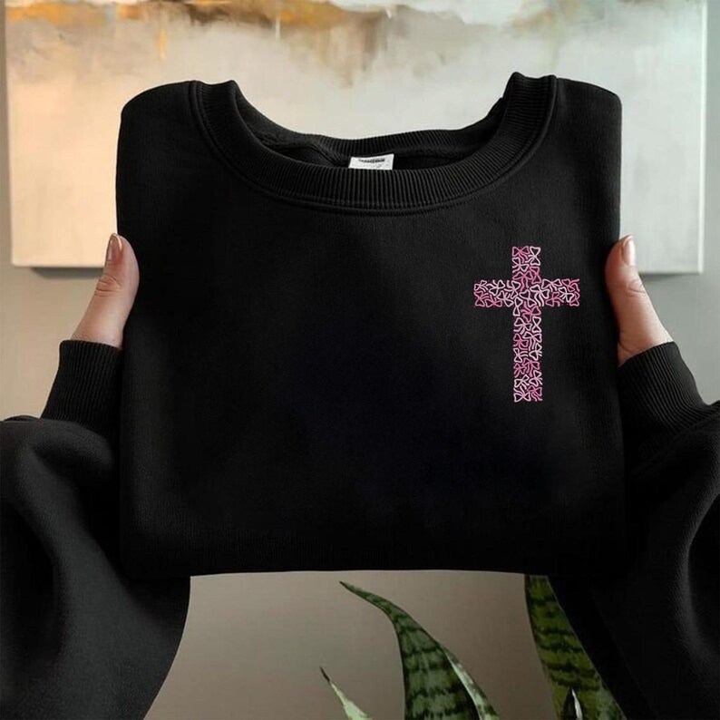 Pink Bow Cross Embroidery File, Christian Faith Design (digital ...