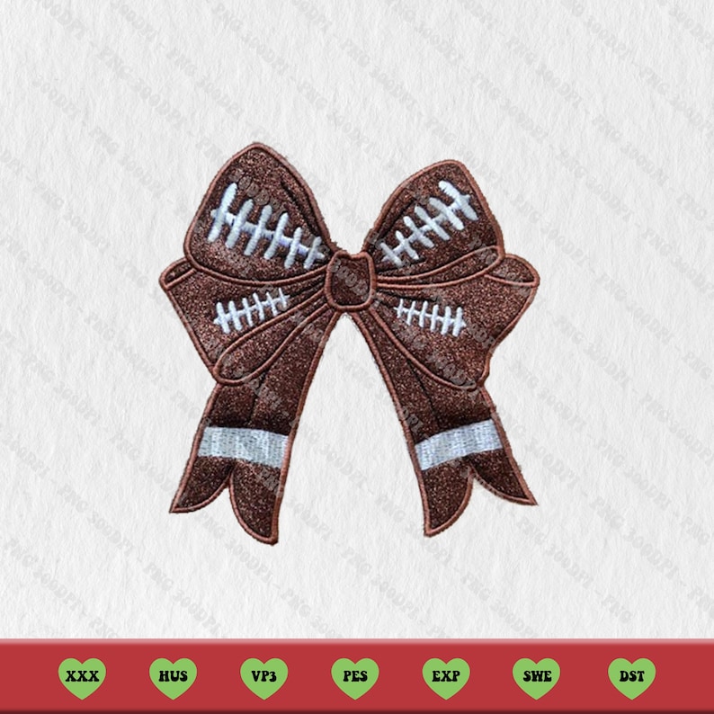 Football Side Bow Appliqué Machine Embroidery Designs, Football Bow DST ...
