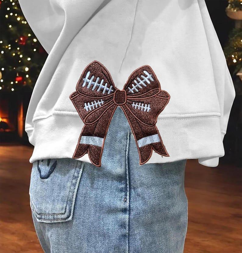 Football Side Bow Appliqué Machine Embroidery Designs, Football Bow DST ...