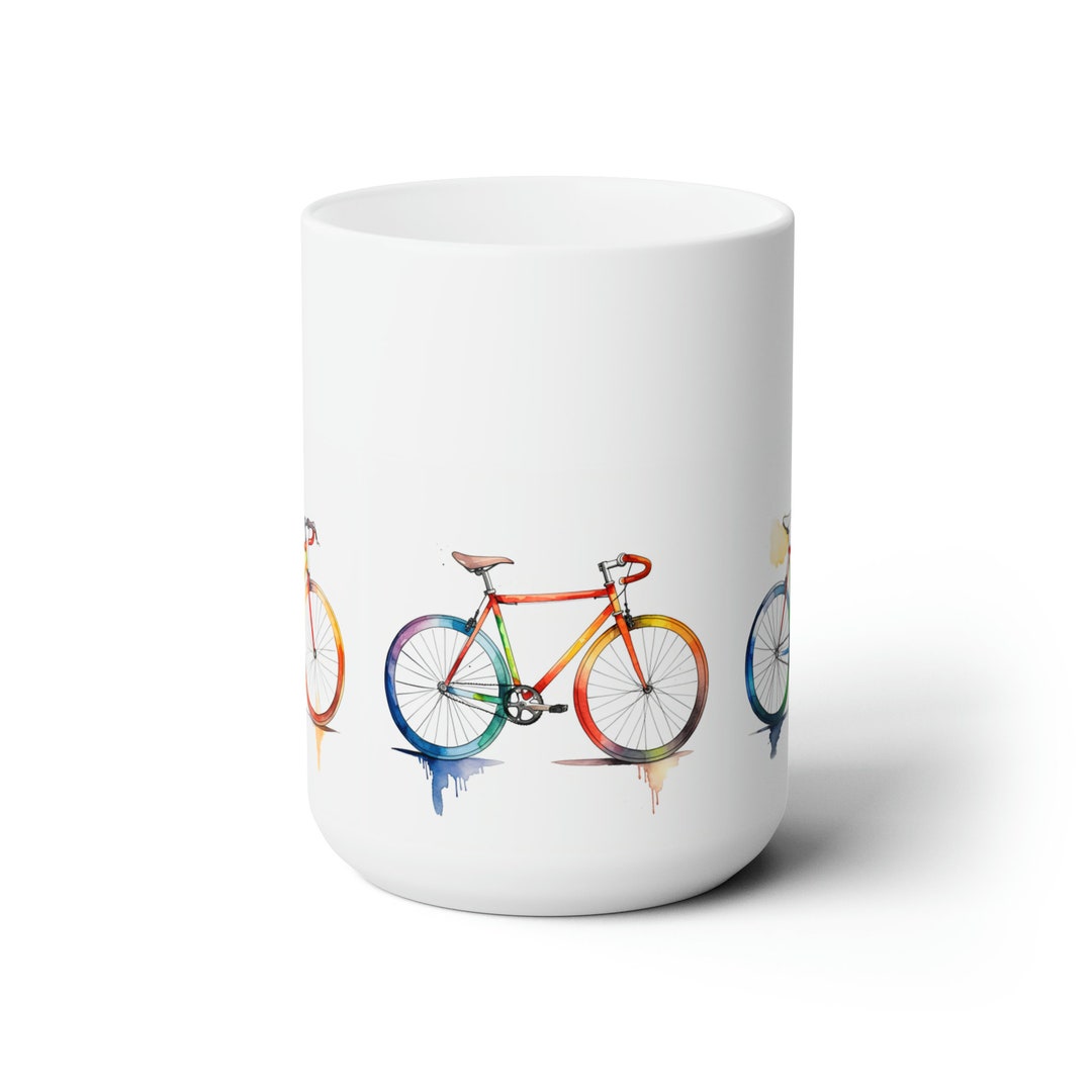 Water Color Fixed Speed Bikes White Ceramic Mug, 15oz - Etsy