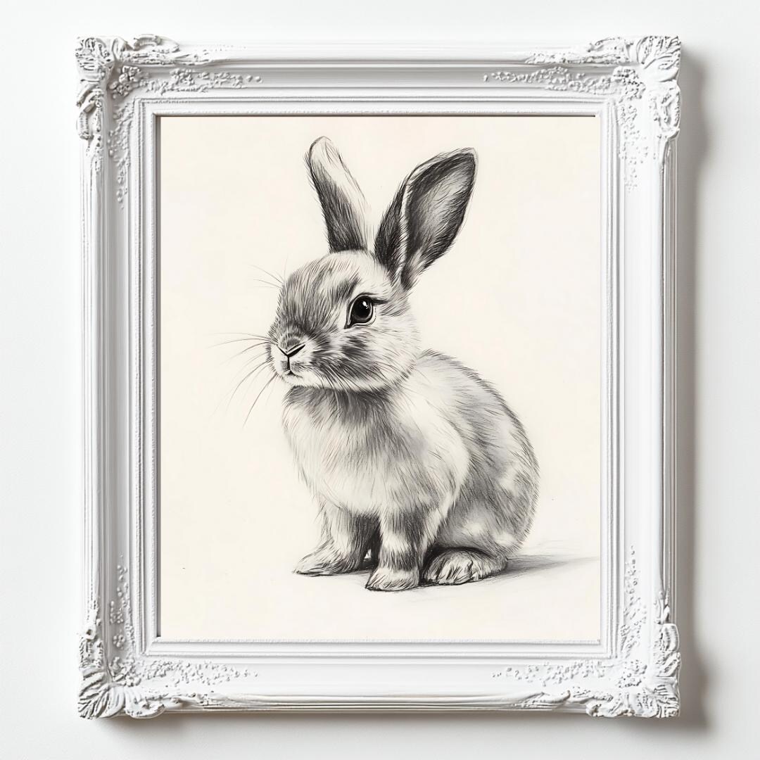 Vintage Rabbit Printable Art, Rustic Bunny Wall Decor, Digital Download ...