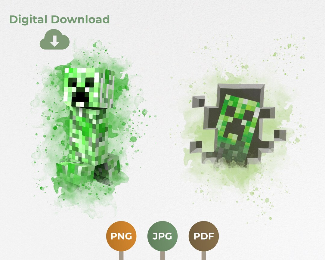 Minecraft Watercolor Poster | Iconic Green Mob Art | Instant Digital ...