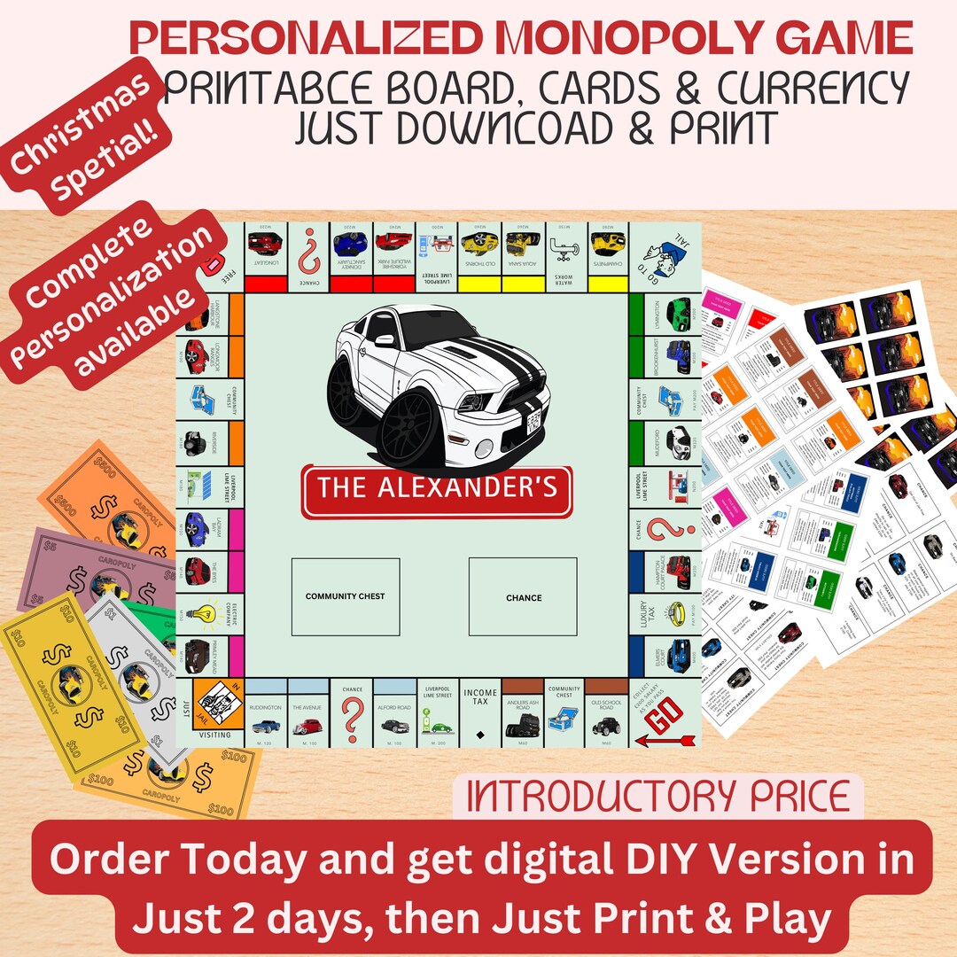 Christmas Personalized Monopoly Board for Dad's Car Lover Present Daddy ...