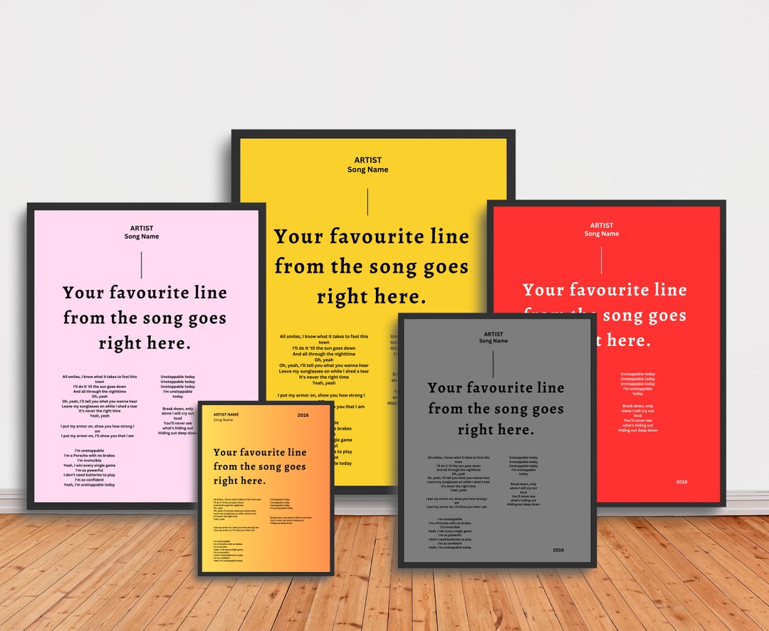 Custom Song Lyrics Print Downloadable Print Your Song Print Lyric Wall ...