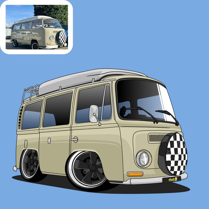 Custom Car Caricature & Illustration, Unique Digital Vehicle Art for 2 ...