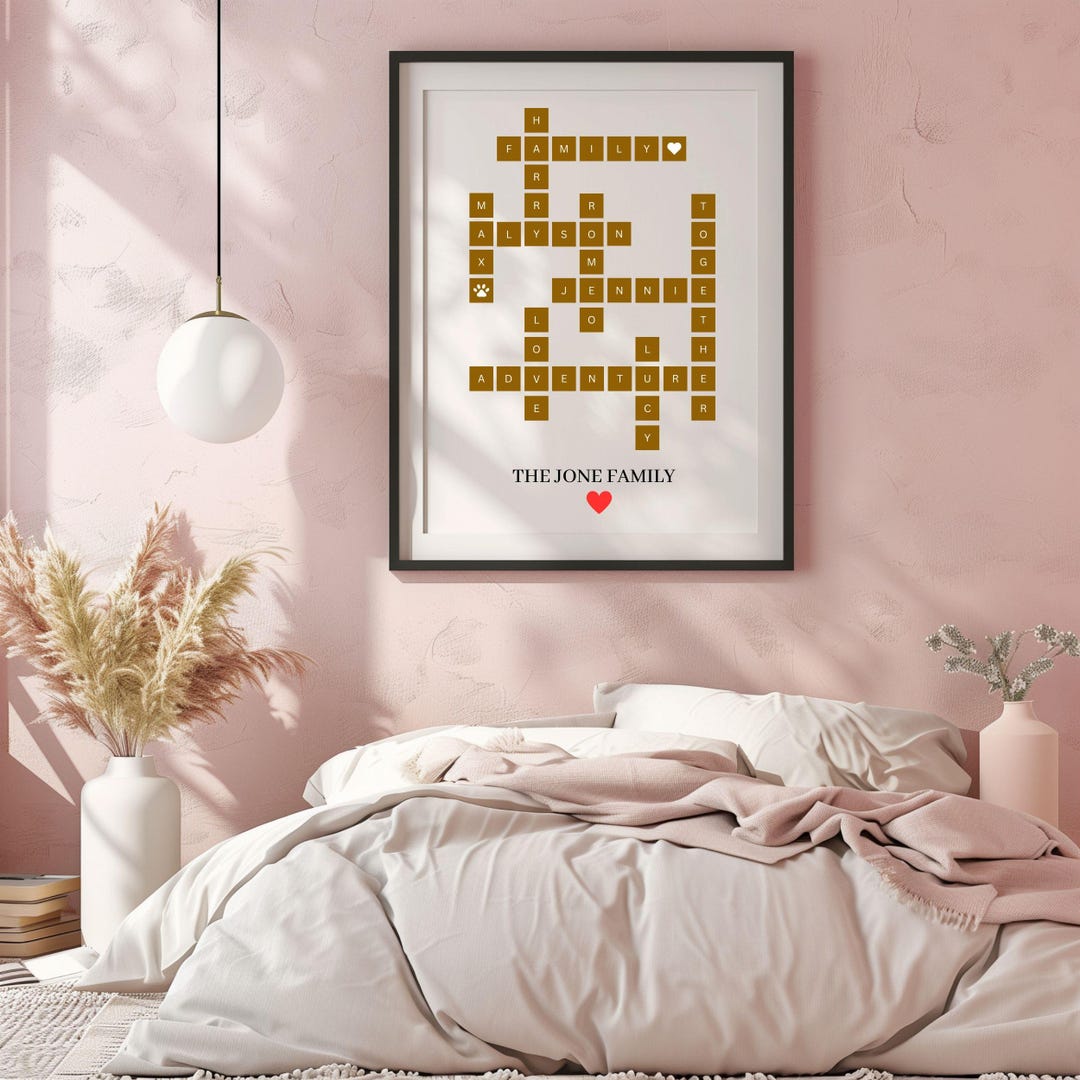 Crossword Scrabble Personalized Family Name Sign Art Print, Anniversary ...