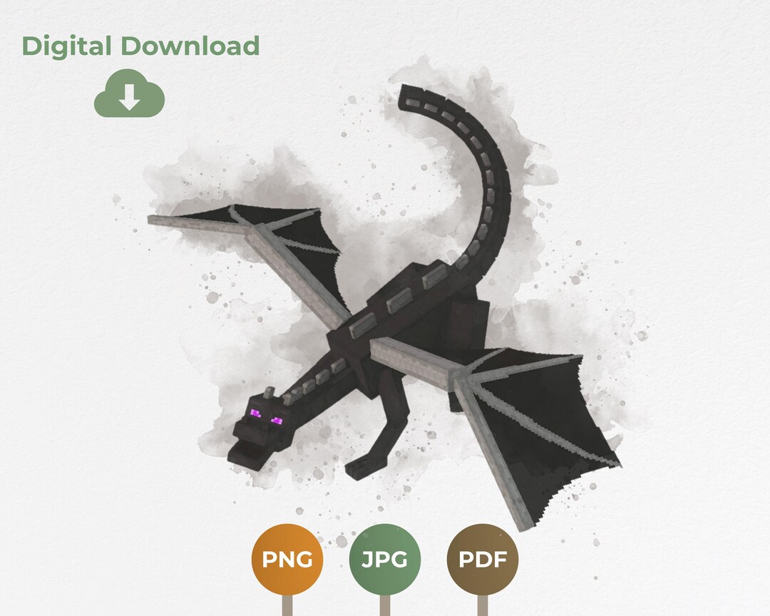 Epic Blocky Dragon Watercolor Art | Legendary Game Boss | Instant ...