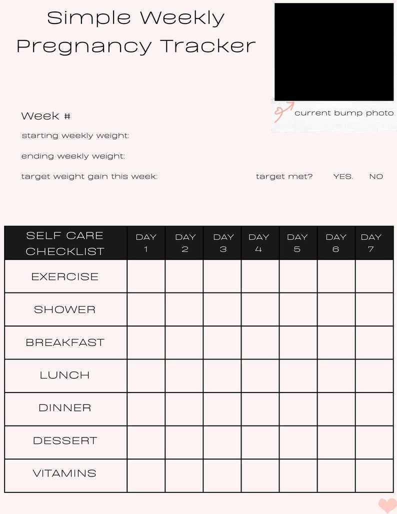 Simple Weekly Pregnancy Tracker Template - Etsy