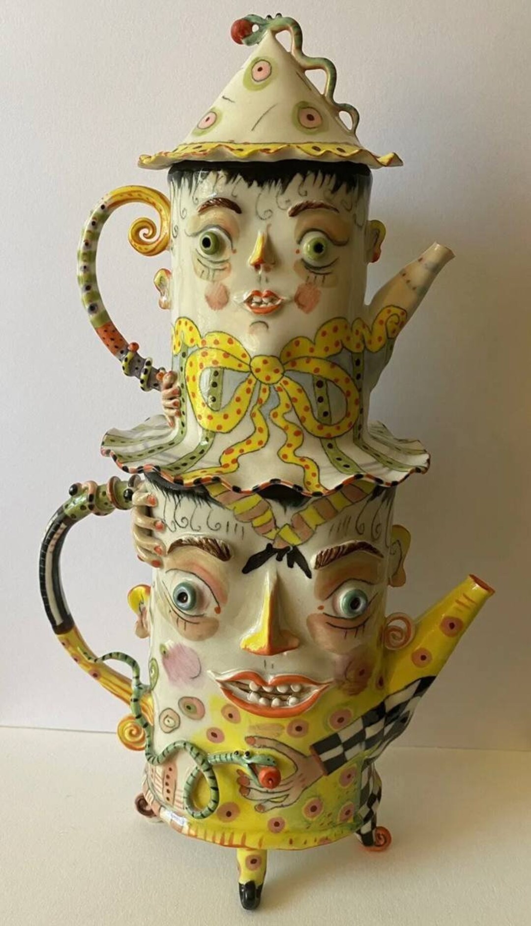 Double Stack Whimsical Teapot With Sculpted Faces - Etsy