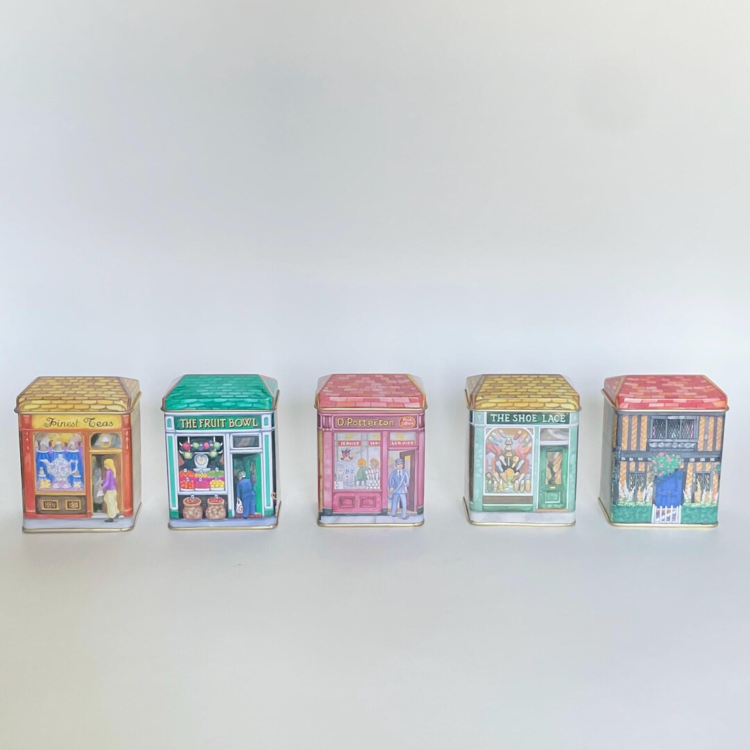 Vintage English Mini Tin Boxes | Set of 5 Tea Shop Design, Small Metal ...