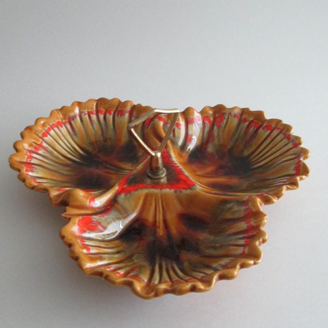 Vintage Mid-century Modern Triple Dish | American Pottery Snack Tray ...