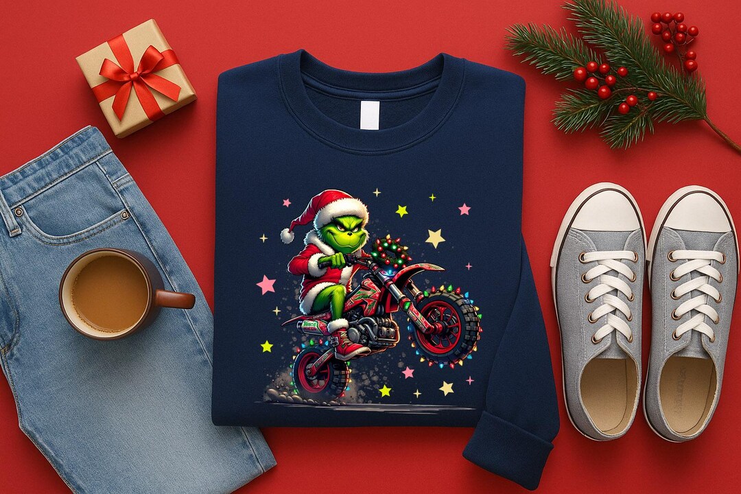 Grinch on Dirt Bike Christmas Sweatshirt, Funny Holiday Shirt,cozy ...
