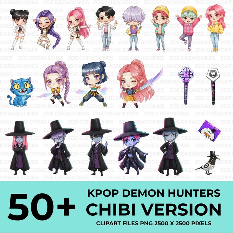 Kpop Demon Hunters Chibi Clipart Huntrix and Saja Boys | Cute Digital ...