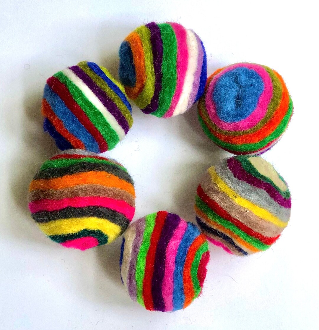12 Pack Felted Wool Multicolored Layered Balls/pompoms (large) - Etsy
