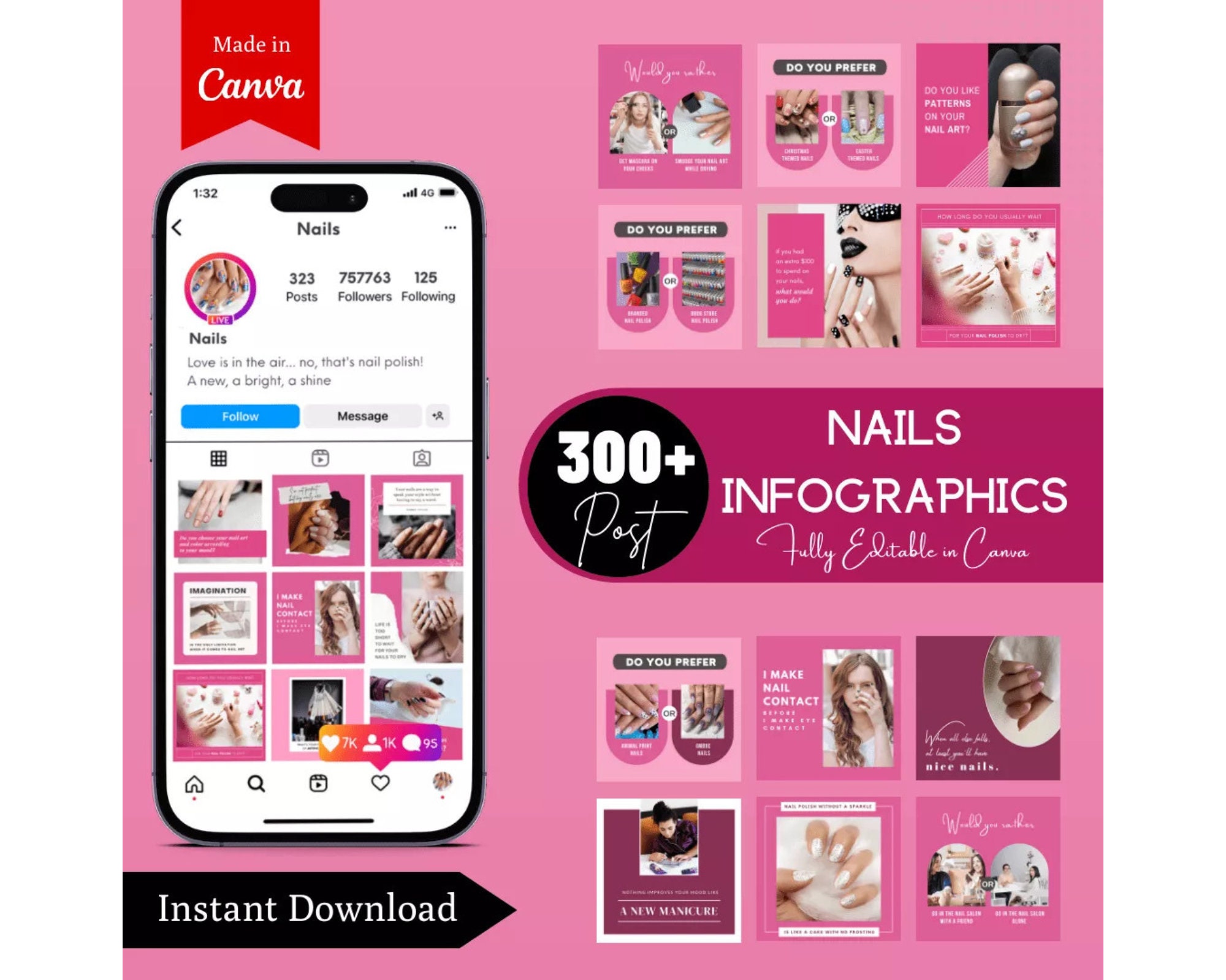 Nail Designs Templates Ready Made Social Media Post Nail - Etsy