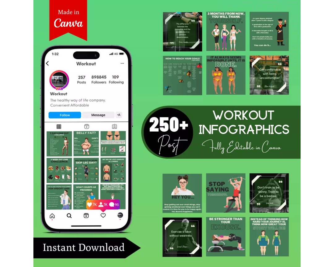Workout Canva Template, Editable Fitness Template, Social Media Canva ...