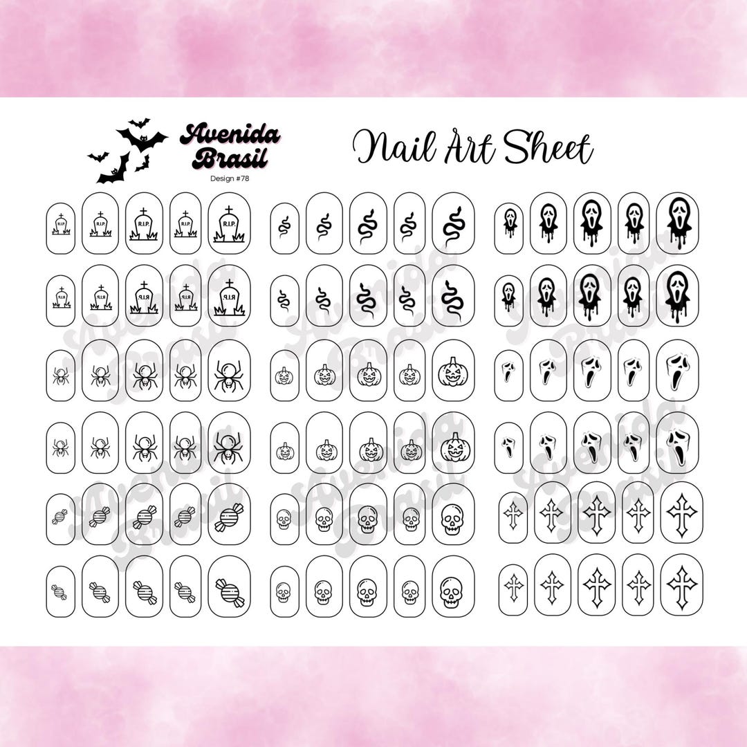 Tombstone Tips Halloween Nail Art Template | Cartoon Nail Art Sticker ...