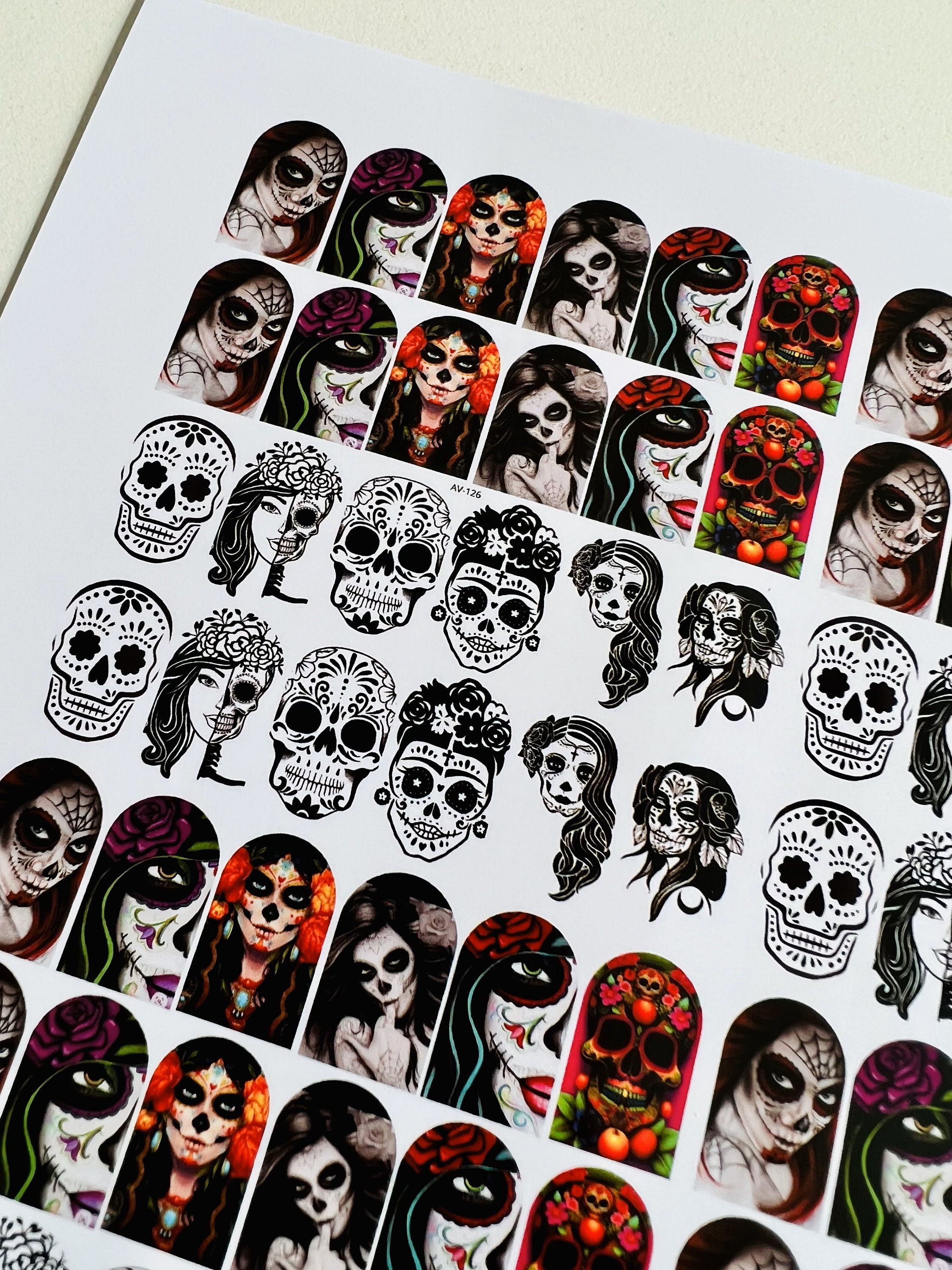 Day of the Dead Aka Calavera Makeup Waterslide Nail Decals for Large ...