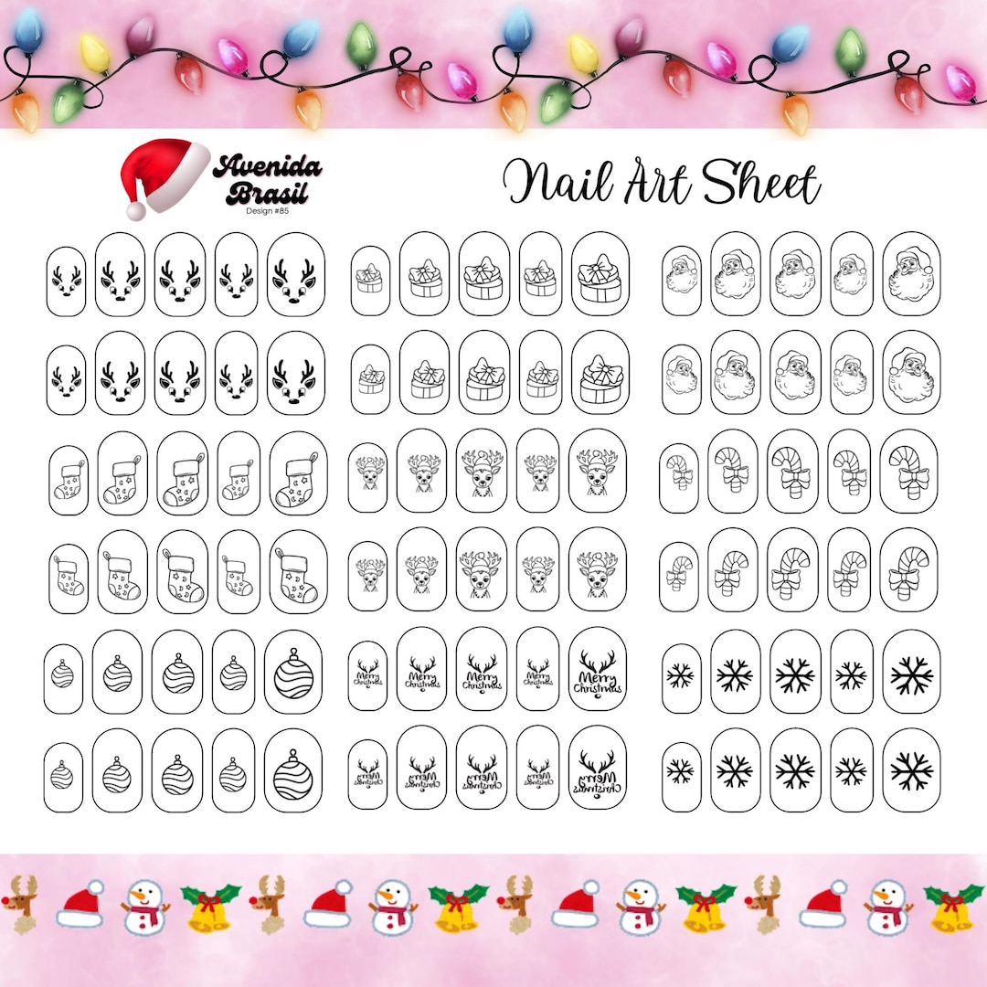Reindeer Romp Nail Art Template | Character Nail Art Stickers | Holiday ...