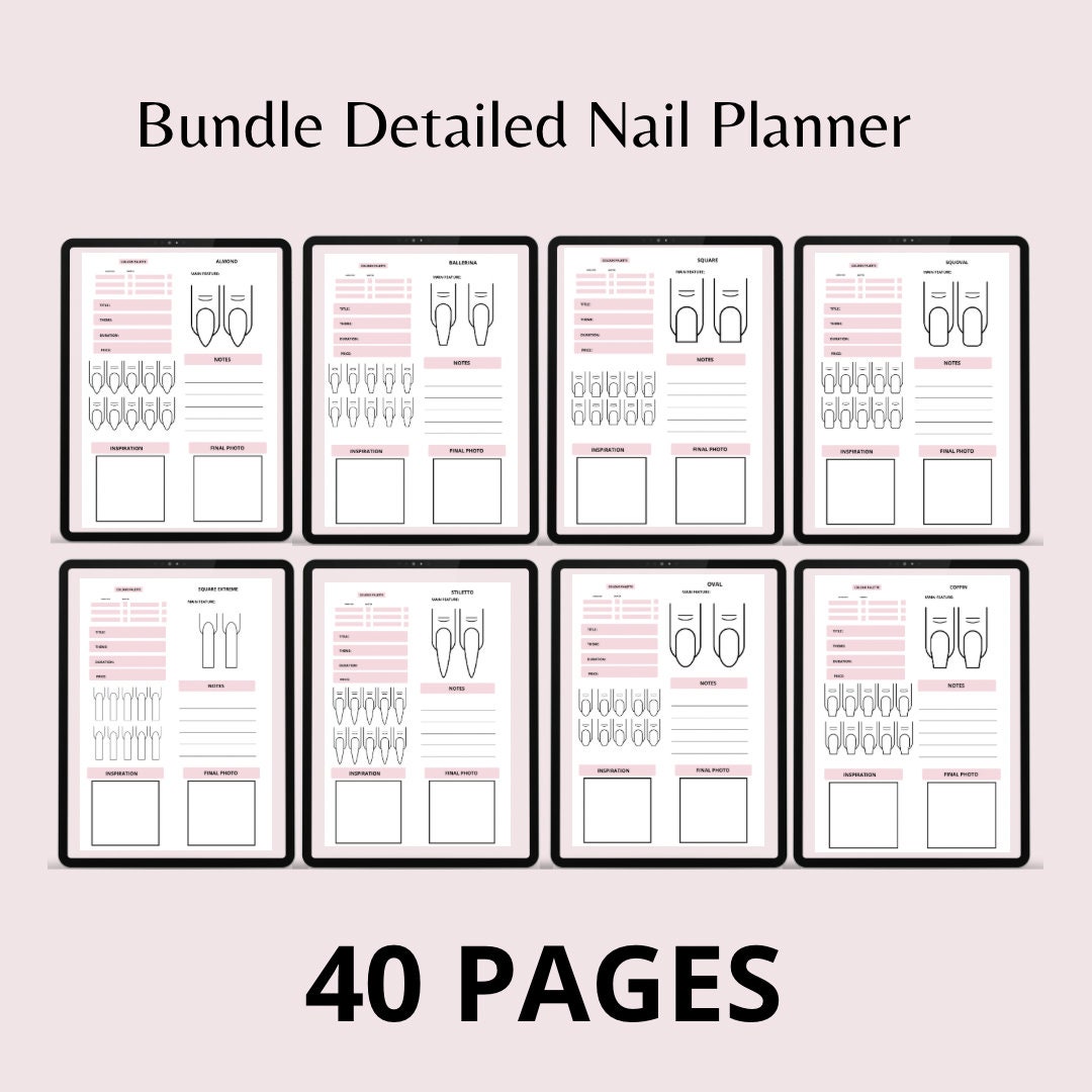 40 Page Nail Art Planner & Sketchbook Template | Nail Design Planning ...