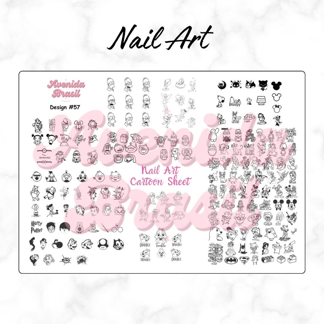 Cartoon Bonanza Nail Art Practice Sheet Nail Art Stickers Nail Art ...