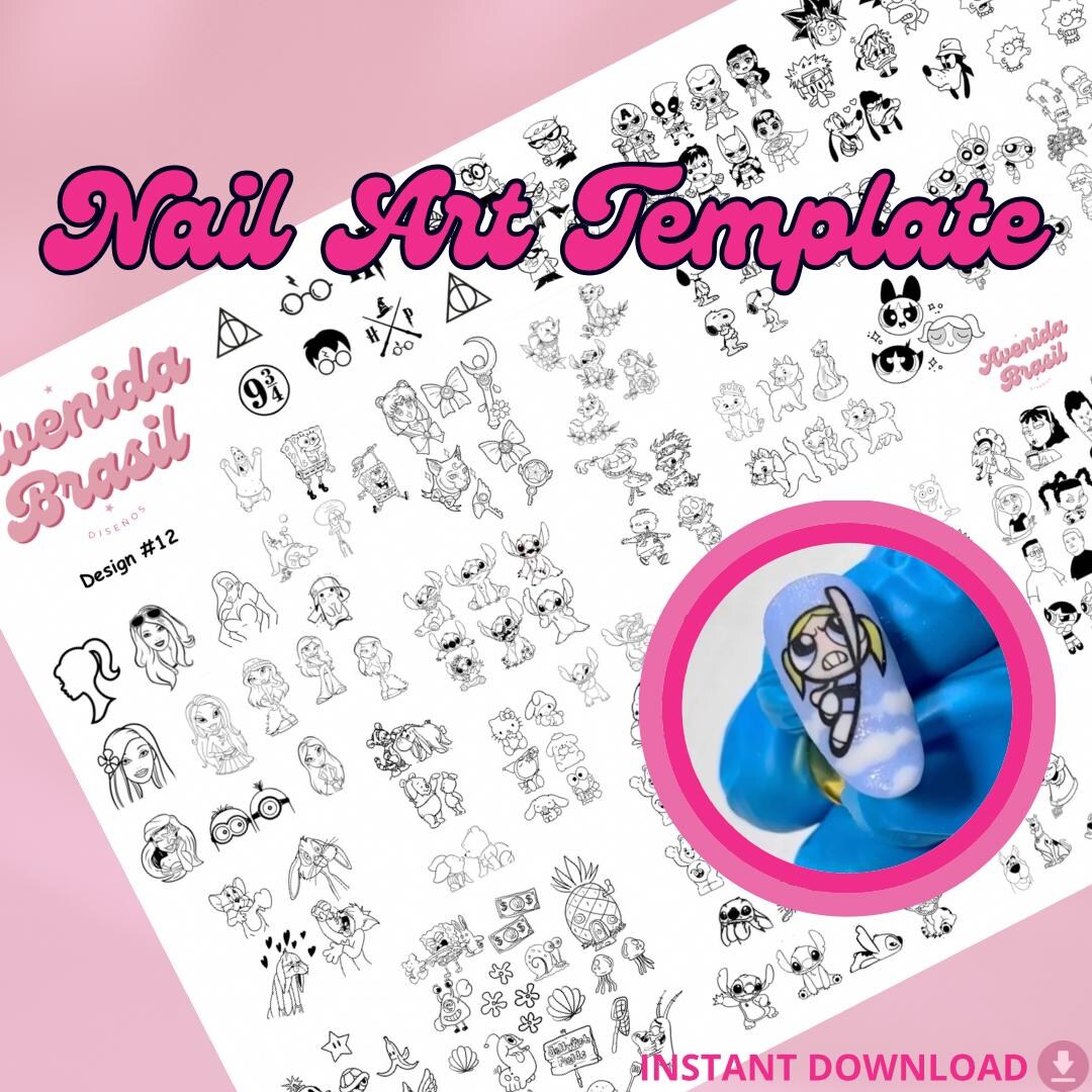 Cartoons Galore Printable Nail Designs Nail Stamp Plate Nail Art Trace ...