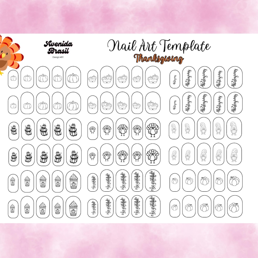 Pumpkin Ember Nail Art Template | Thanksgiving Holiday Nail Decal ...