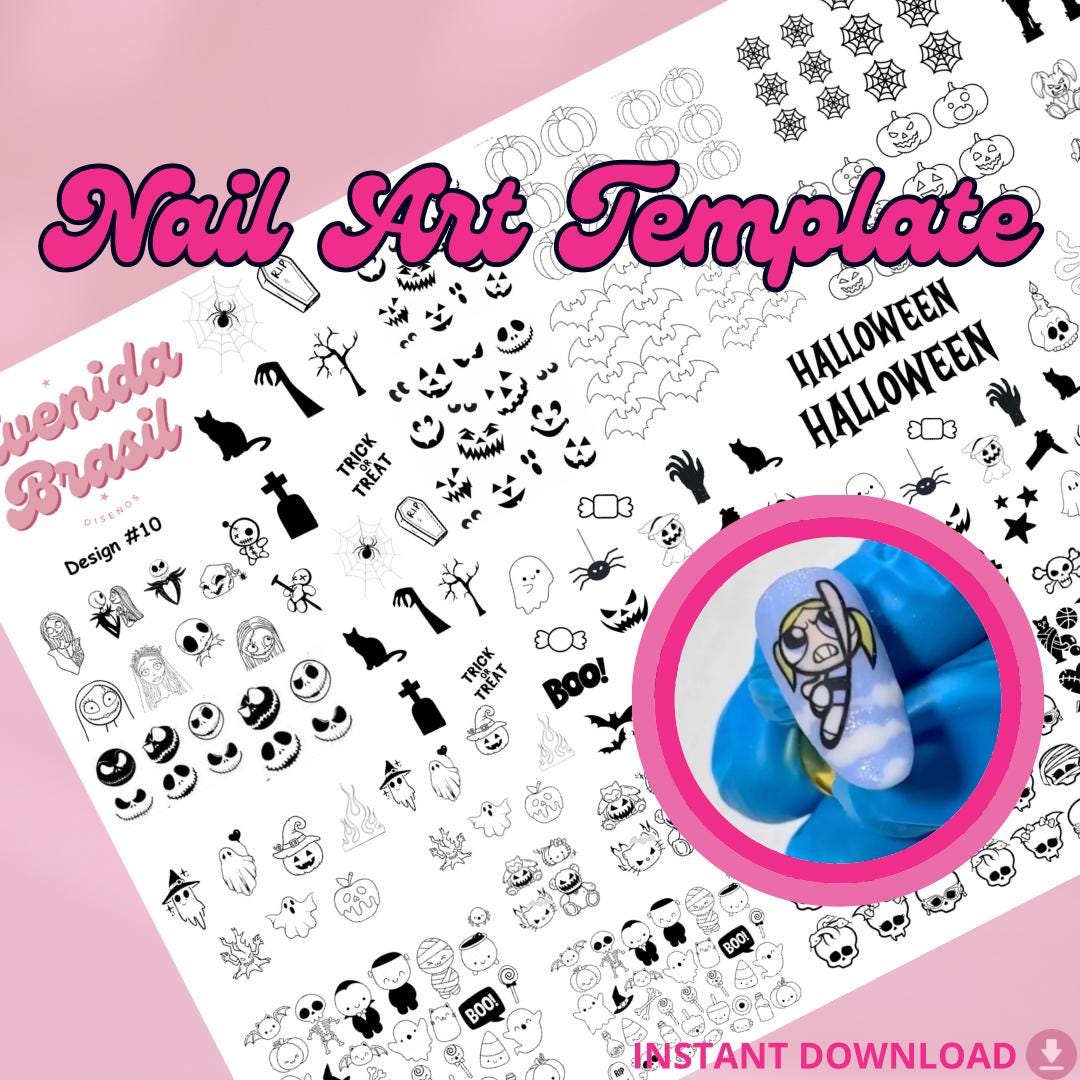 Haunted Harvest Nail Art Traceable Practice Sheet Character Nail Art ...