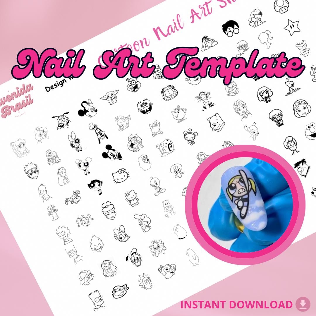 Animated Escapade Nail Art Practice Sheet | Cartoon Nail Art Templates ...