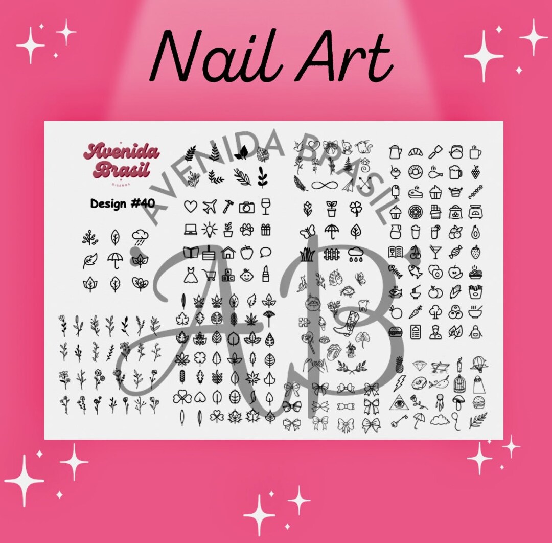 Floral & Culinary Fusion Nail Art Traceable Practice Sheet Character ...