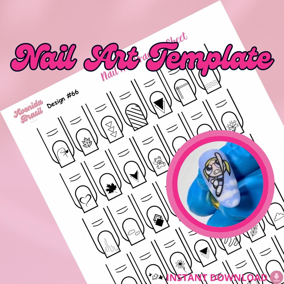Design #66 - Nail Art Practice Sheet | Nail Art Template | Nail ...