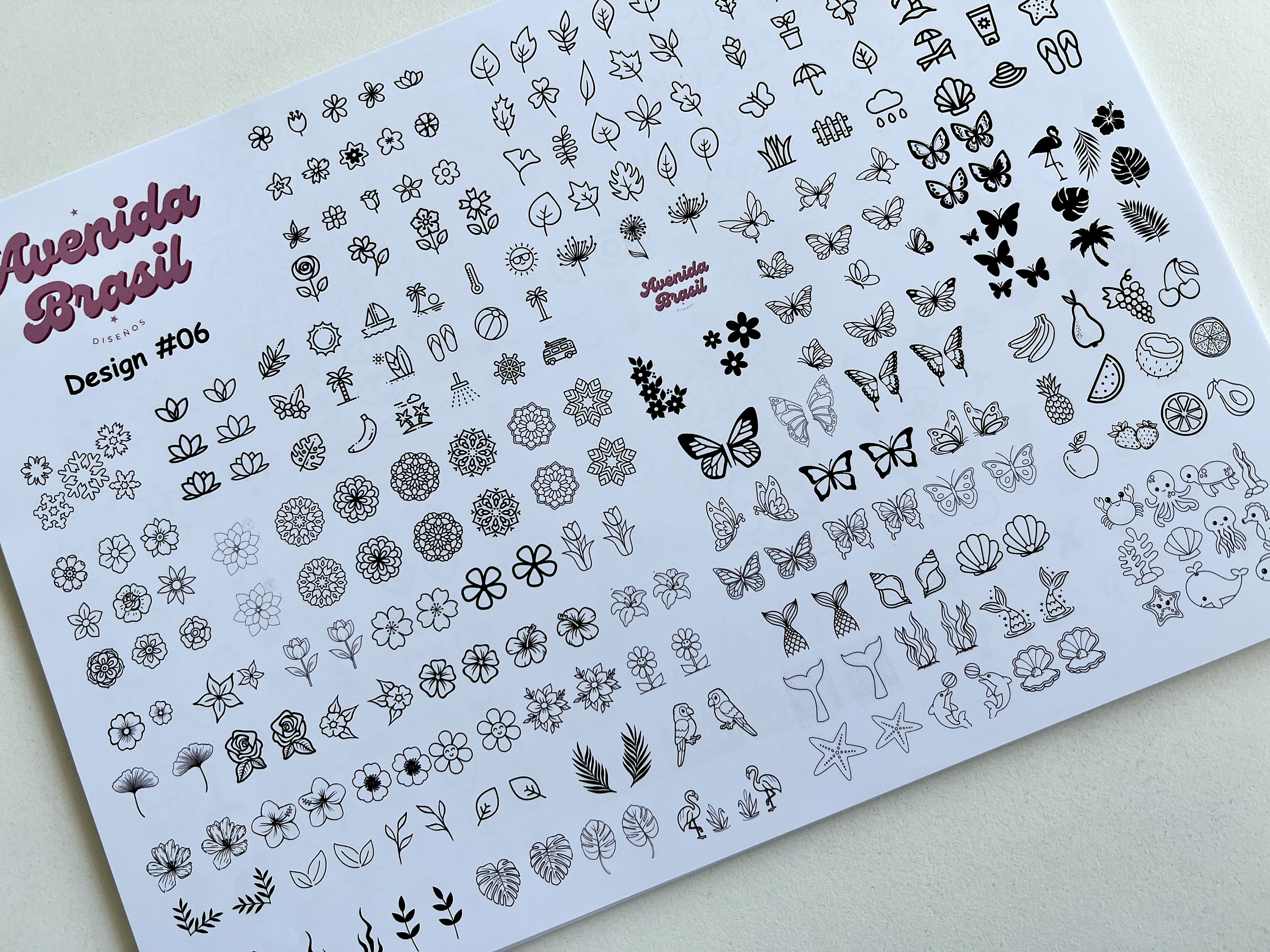 Botanical Beachscape Nail Art Practice Sheet Nail Stickers Nail Art ...