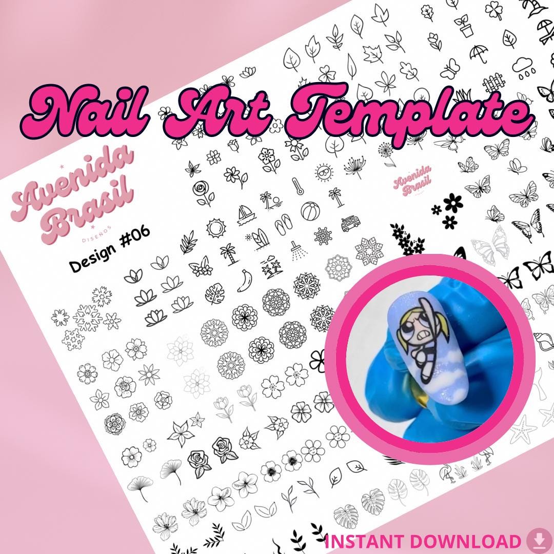 Botanical Beachscape Nail Art Practice Sheet | Nail Stencil | Nail Art ...