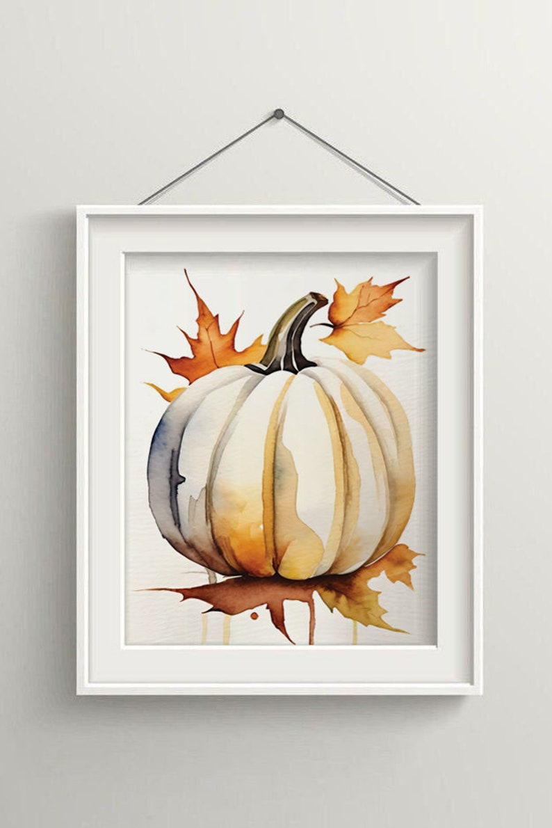 White Pumpkin Watercolour Print Printable Wall Art Autumn Etsy